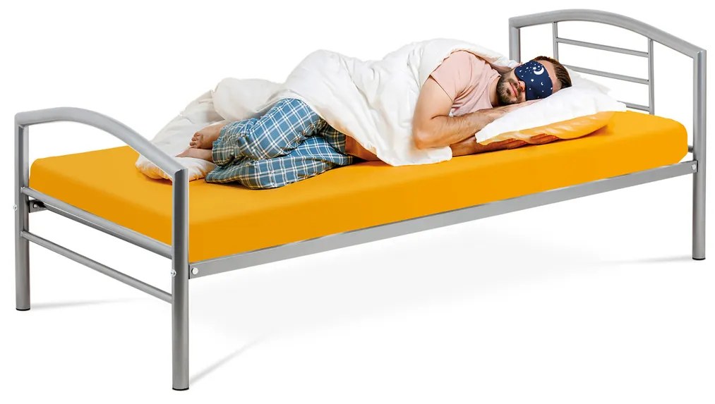 Autronic Postel jednolůžková 90x200 cm, kovová šedý lesk BED-1900 SIL