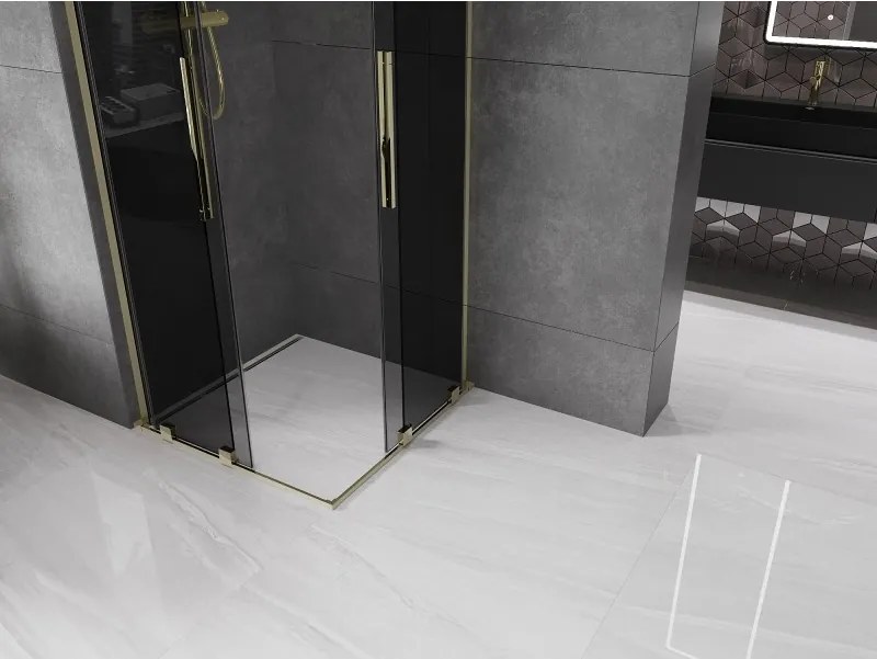 Mexen Velar L Duo, sprchový kout s posuvnými dveřmi 90 x 90 cm, 8mm šedé sklo, zlatá lesklá, 871-090-090-02-43-50