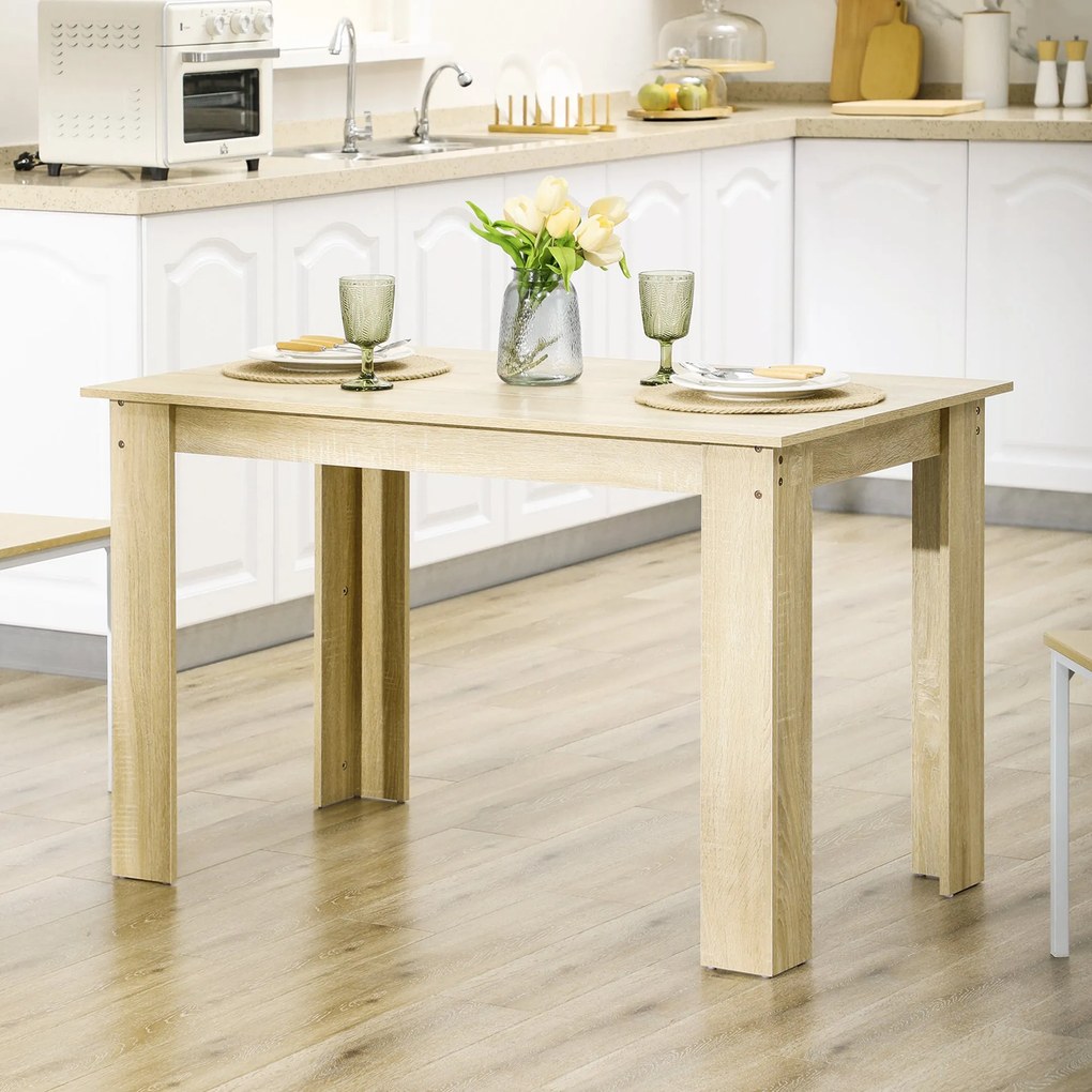 HOMCOM jídelní stůl pro 4-6 osob, obdélníkový, moderní styl, nosnost 50 kg, 120 cm D x 69 cm Š x 75 cm V, dub