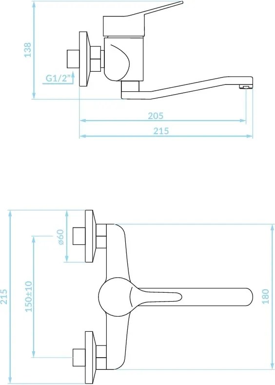 Kuchinox Tibi, nástěnná umyvadlová baterie L-205, chromová, LAV-BQY_050D