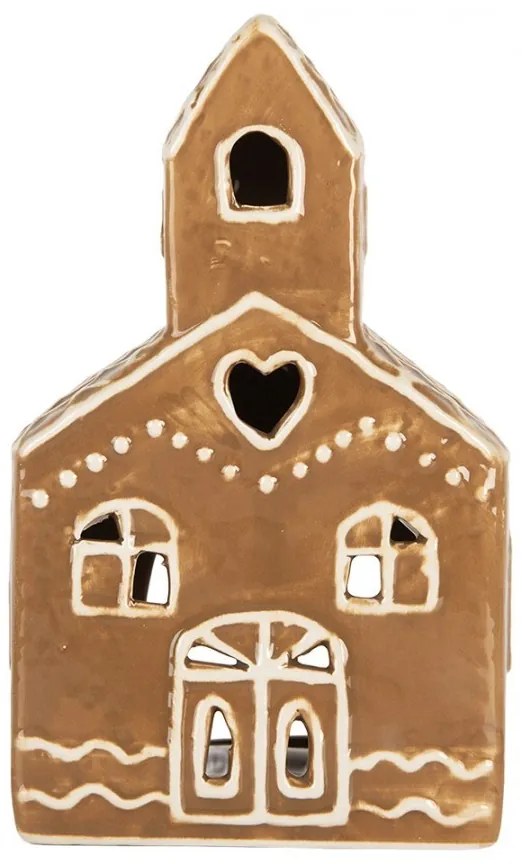 Hnědá keramická chaloupka na čajovou svíčku Gingerbread Cott - 10*10*16 cm