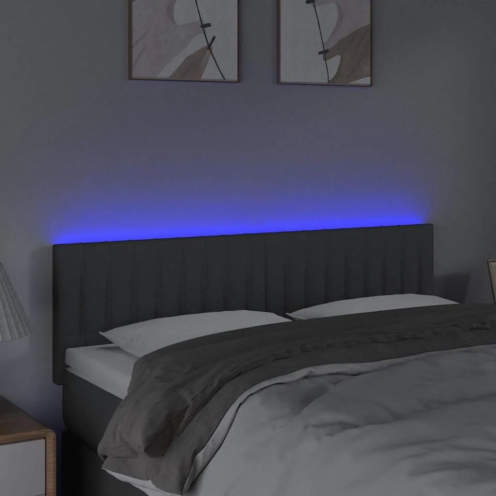 Čelo postele s LED tmavě šedé 144x5x78/88 cm textil 3121849