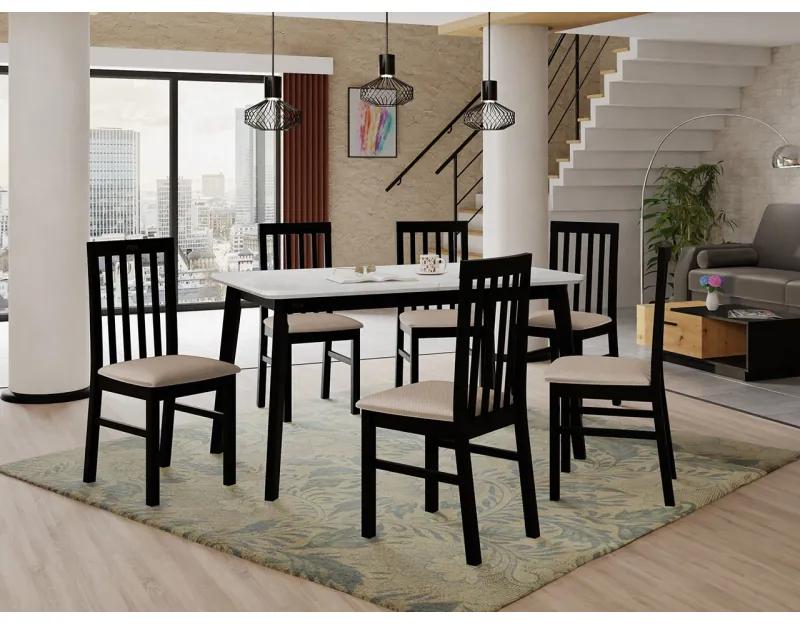 Rozkládací jídelní stůl se 6 židlemi AL16, Barva dřeva: bílá, Potah: Hygge D91, Barvy nožiček: Sonoma