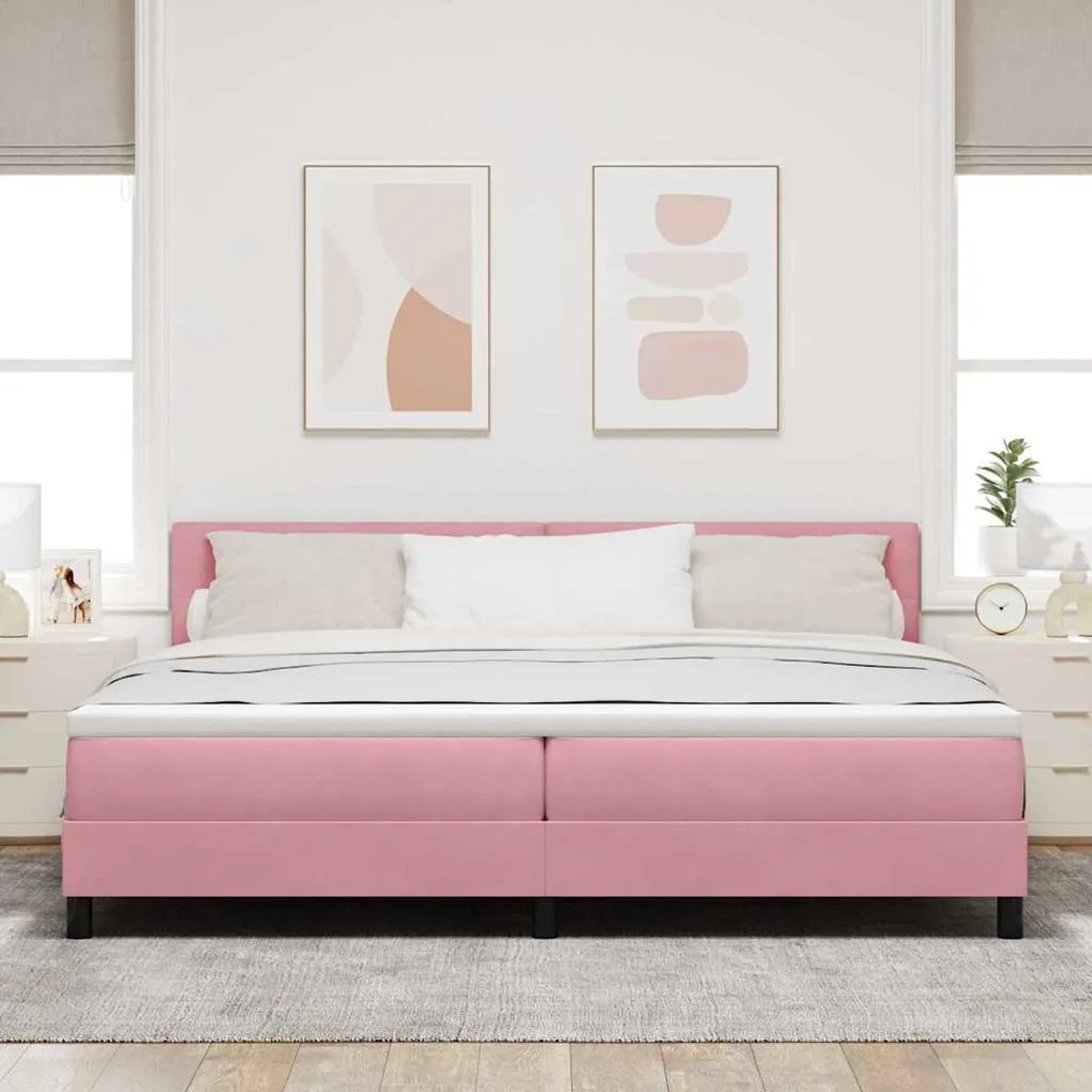 Postel s boxspringem s čelo Růžová 200 x 200 cm samet 3339199