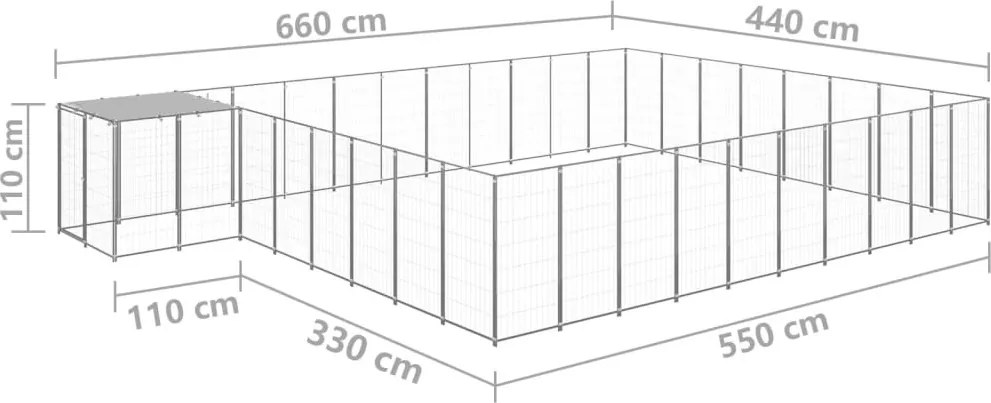 vidaXL Psí kotec 25,41 m² ocel [3082235] Barva: Stříbrná