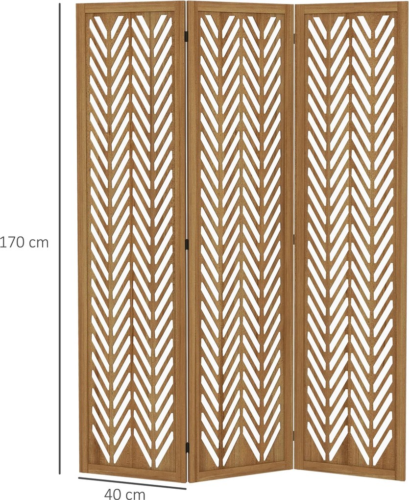 HOMCOM Skládací Paraván se 3 Panely 120x1.7x170 cm Přírodní Dřevo s Geometrickým Vzorem pro Kancelář a Ložnici