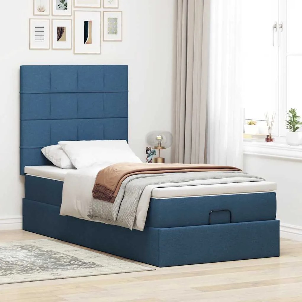 Osmanský postel s matrací modrá 90x200 cm textil 3313132