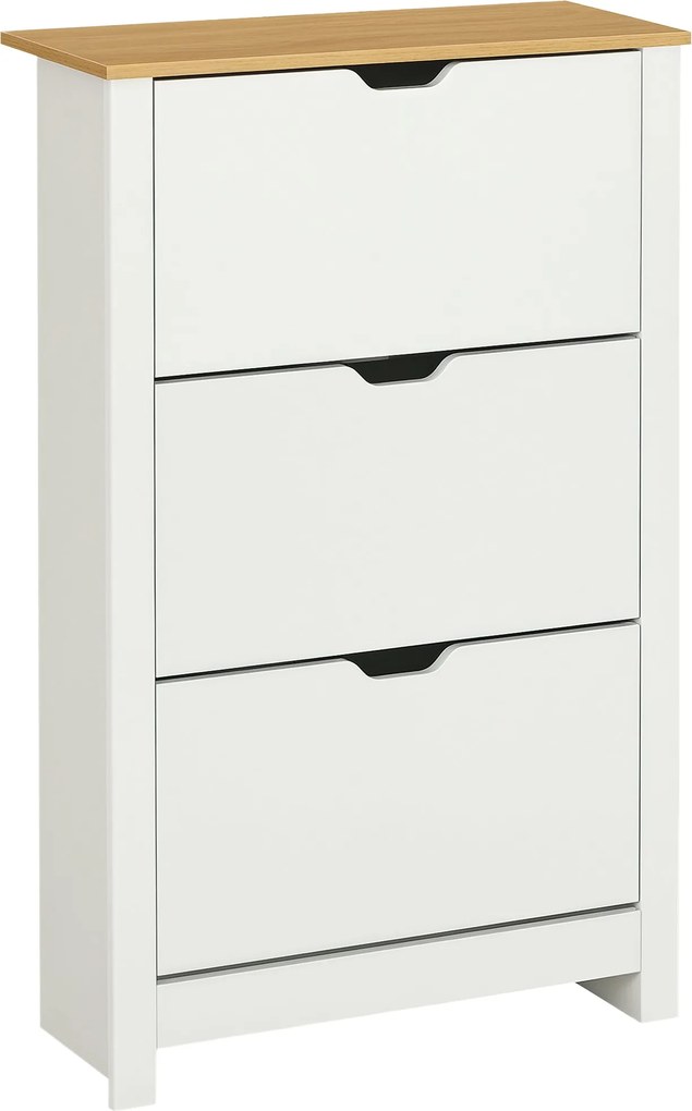 HOMCOM Moderní botník do předsíně - úložný prostor pro 18 párů bot s vyklápěcími zásuvkami a nastavitelnými policemi 72x26x112 cm bílý | Aosom