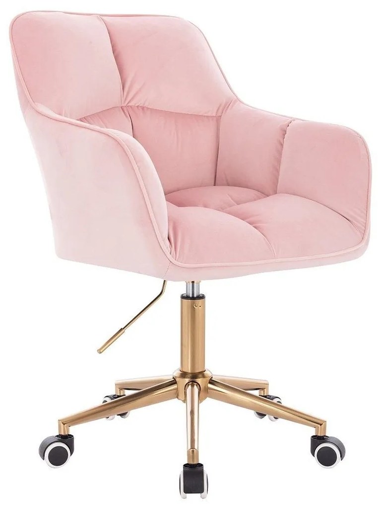 LuxuryForm DESIGN Otočné křeslo AMALFI VELUR na zlaté podstavě s kolečky - růžové