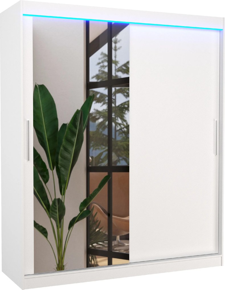 ADRK Furniture Posuvná skříň se zrcadlem a LED osvětlením TOM 180 SW-TOM-W-180+L-V276