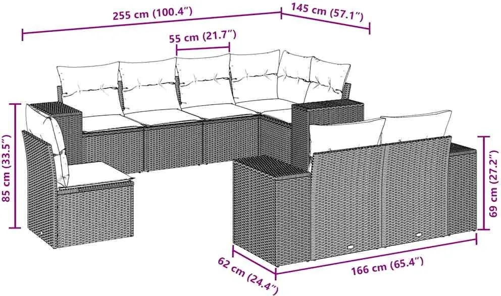 8dílná zahradní sedací souprava s poduškami černá polyratan 3255173