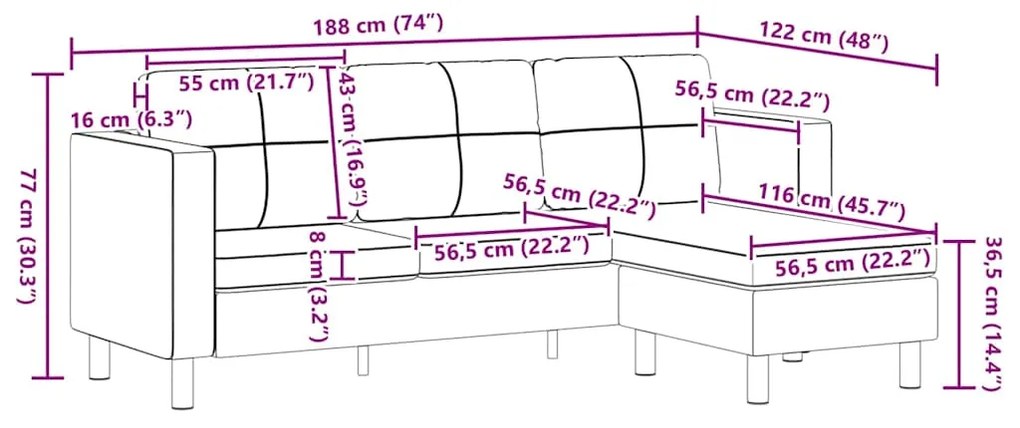 vidaXL Marketos Rohová sedačka s lenoškou trojmístná, umělá kůže, černá