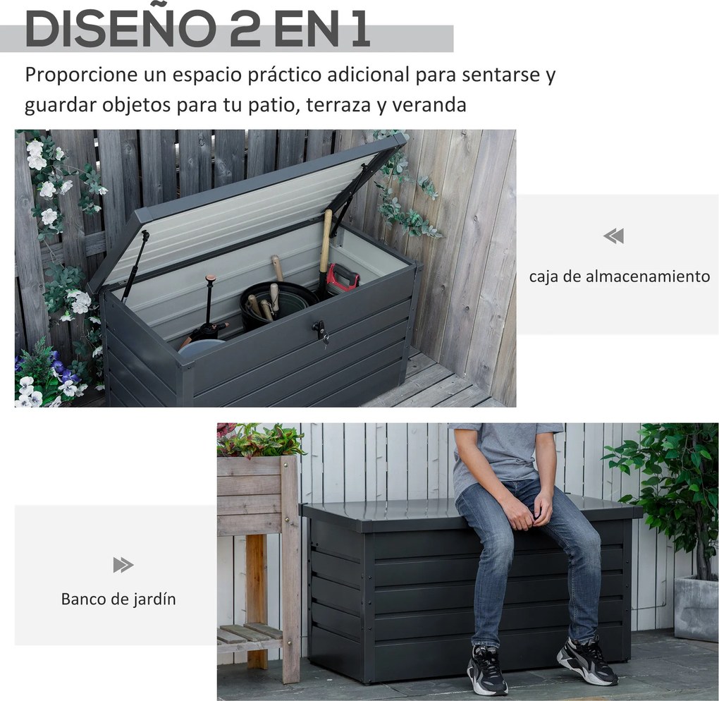 Outsunny Venkovní úložný box 311L Ocelový skladovací truhlík s klíčovým uzamčením a plynovými písty pro zahradu, terasu nebo patio 120x62x62 cm Tmavě…