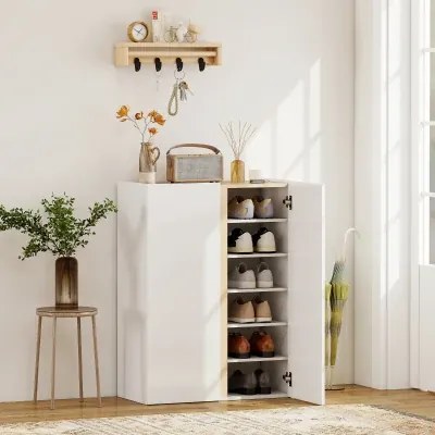 HOMCOM botník s funkcí tichého dovírání, 6stupňový design bez úchytek, pojme až 18 párů, pro chodbu, vstupní halu, dřevo, bílá