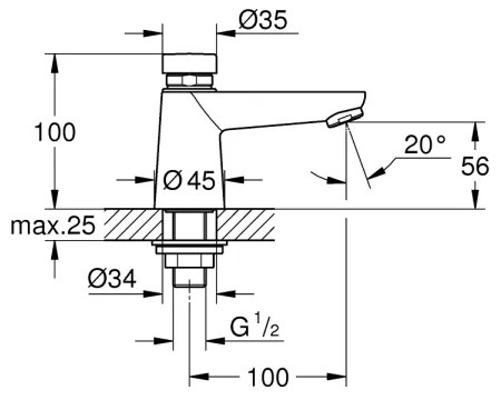 GROHE 36265000-Samouzávěrný stojánkový ventil EUROECO COSMOPOLITAN T DN 15 chrom