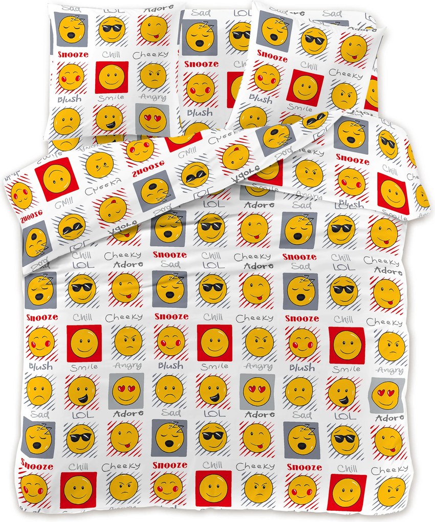 Povlečení z mikrovlákna EMOJI EMOCE bílé Rozměr povlečení: 2 ks 70 x 90 cm | 200 x 220 cm