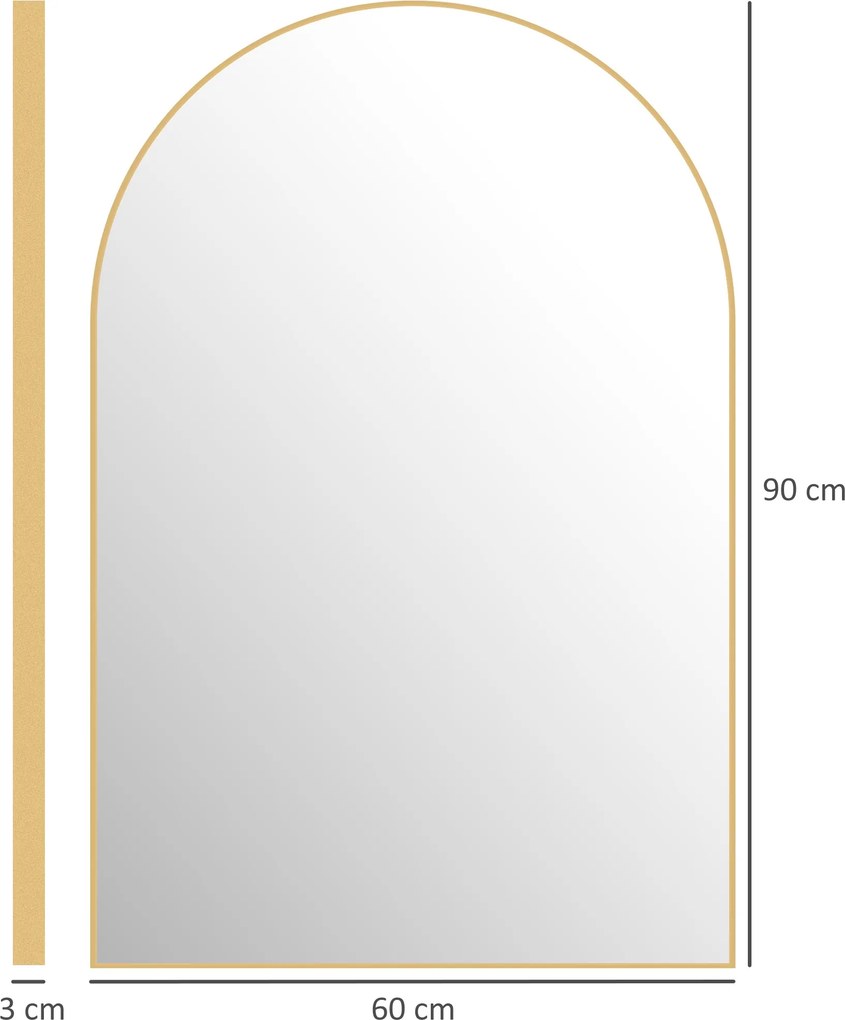 HOMCOM Zrcadlo se zakřivením, koupelnové zrcadlo, 60 x 90 cm, vysoké rozlišení, s rámem z hliníkové slitiny, pro ložnici, obývací pokoj, předsíň, zla…