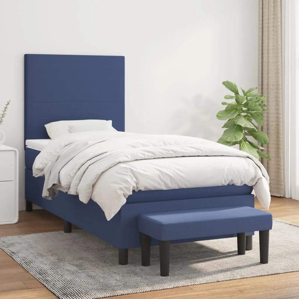 Box spring postel s matrací modrá 90x190 cm textil,  3136403
