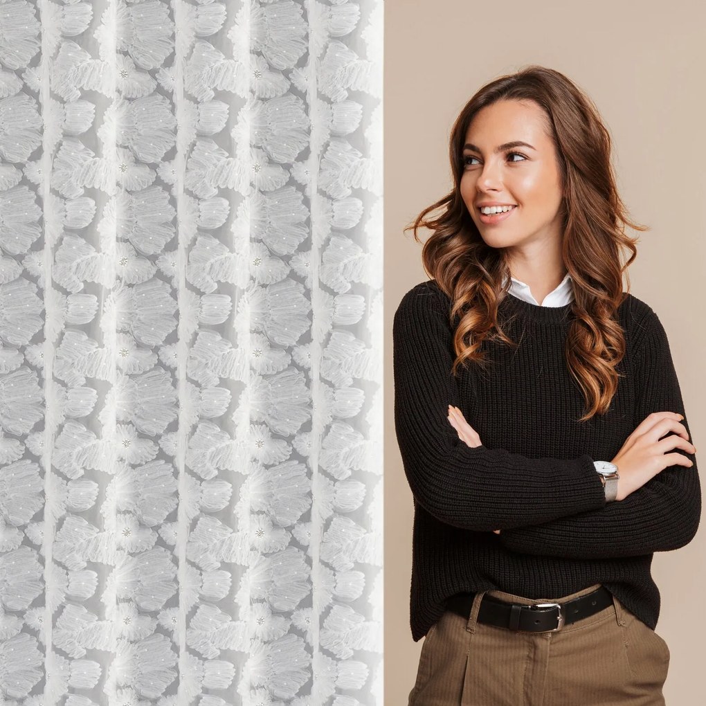 ZÁCLONA NA KROUŽCÍCH EVA MINGE JASMIN1 140X250 CM BÍLÁ