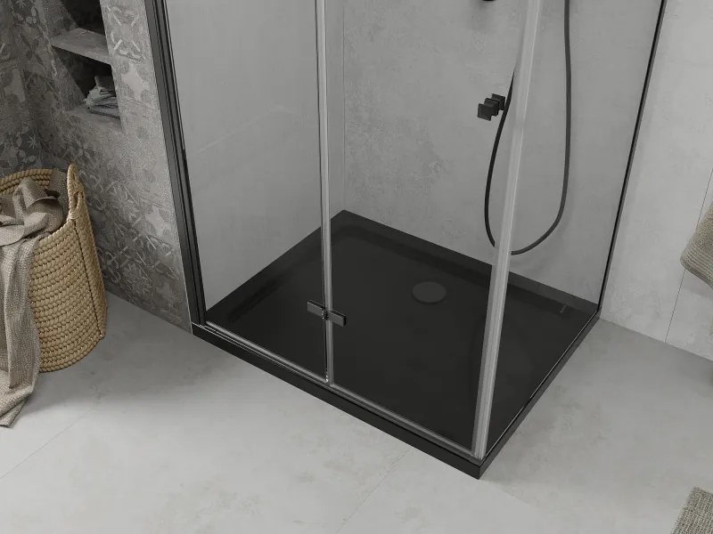 Mexen Lima, sprchový kout se skládacími dveřmi 90 (dveře) x 100 (stěna) cm, 6mm čiré sklo, černý profil + slim sprchová vanička černá s černým sifonem, 856-090-100-70-00-4070B