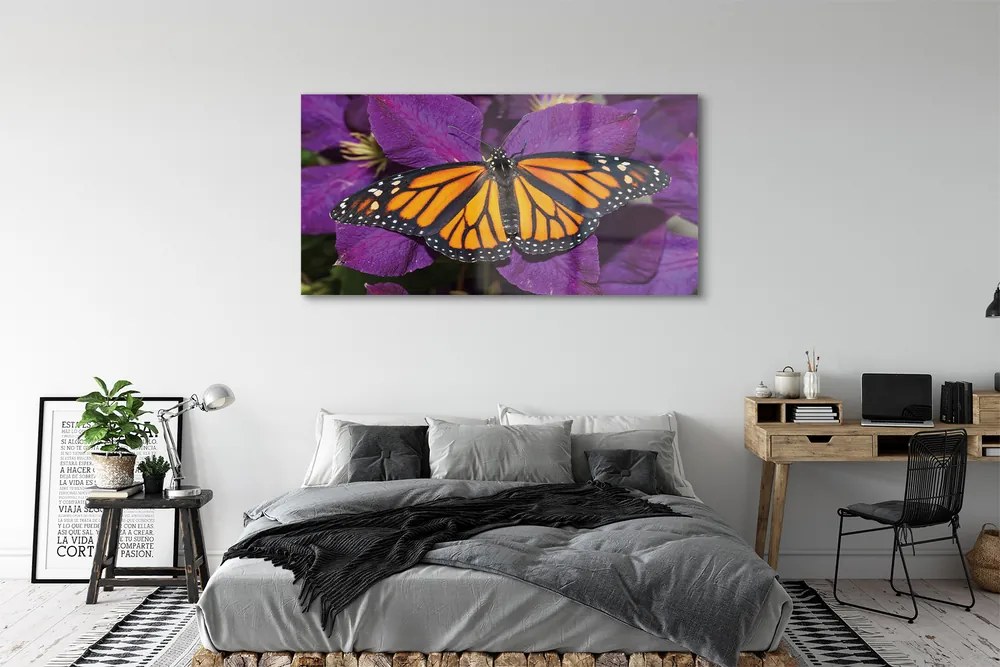 akrylový obraz Barevný motýl květiny 140x70 cm