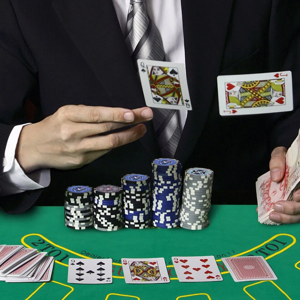 Costway 500-dílná kasino pokerová sada s žetony a hracími kartami a kostkami