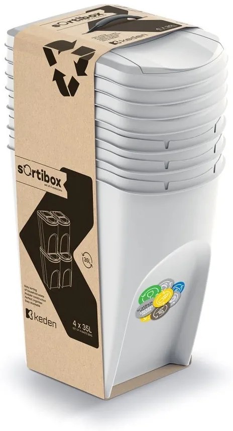 Sada 4 odpadkových košů Soorti na tříděný odpad 4 x 35 l bílá