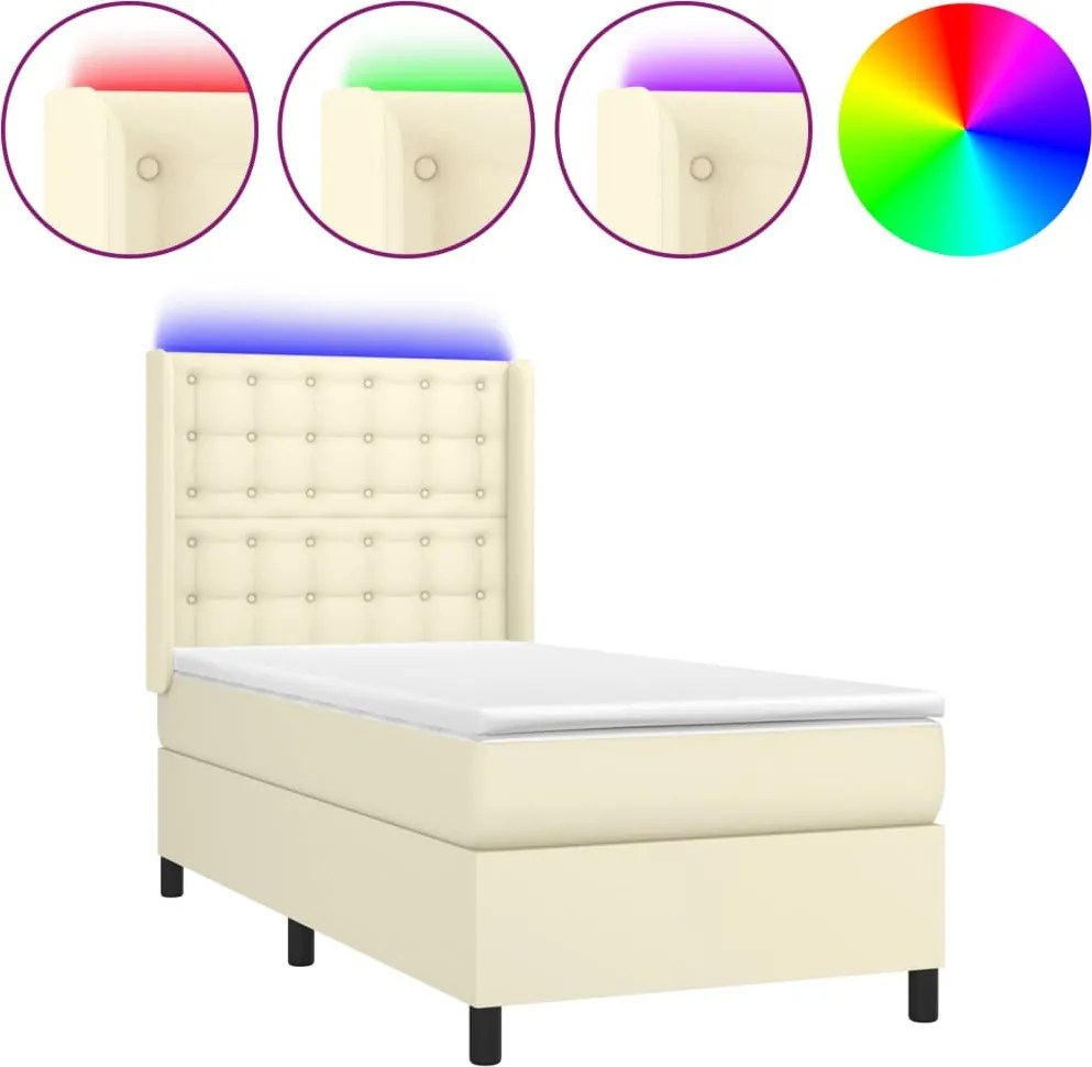 Box spring postel s matrací a LED krémová 80x200 cm umělá kůže 3139351