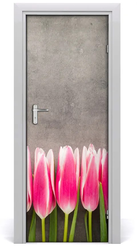 Samolepící fototapeta na dveře Růžové tulipány 75x205 cm