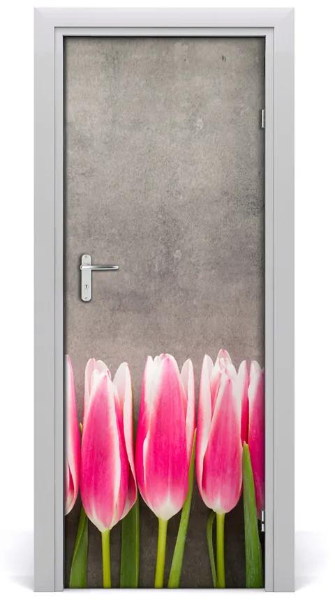 Samolepící fototapeta na dveře Růžové tulipány 95x205 cm