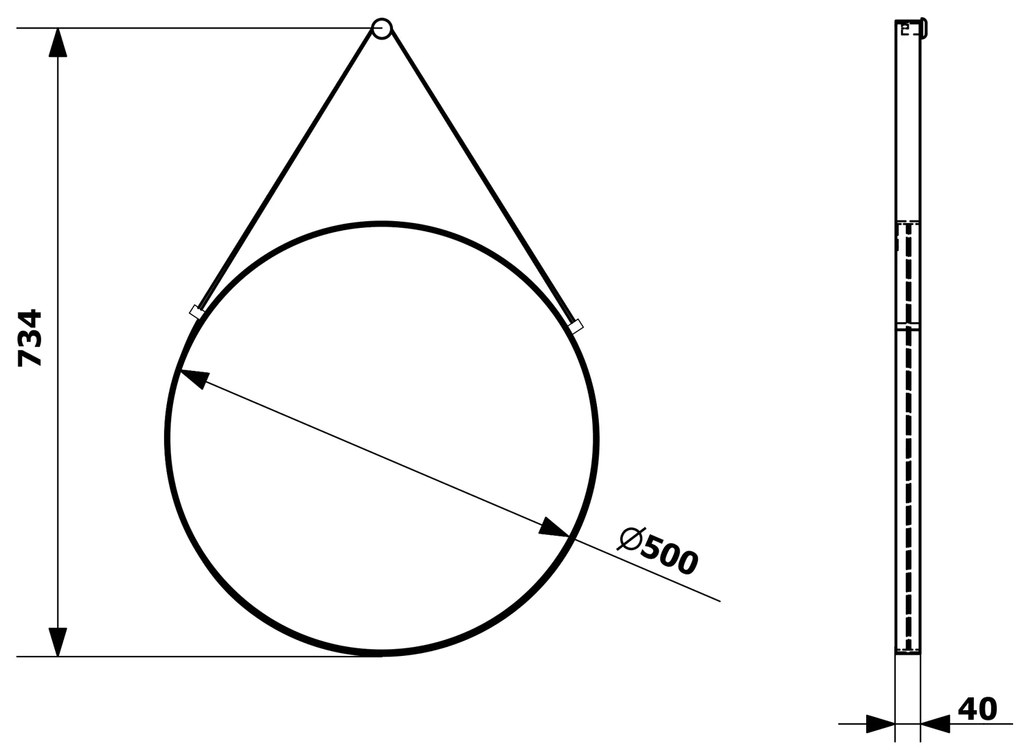 Sapho, ORBITER zrcadlo kulaté s koženým popruhem, o 50cm, černá mat, ORT050