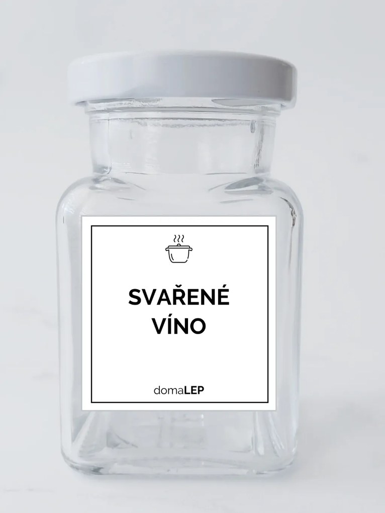 Samolepka na kořenky SVAŘENÉ VÍNO bílá 5 × 5 cm tučné písmo