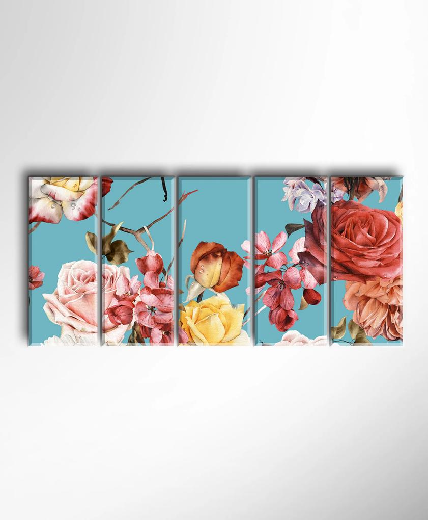 Malvis ® Obraz Jarní květiny na modrém podkladu ROZMĚR (šířka x výška): třídílný obdélník 120x80 cm