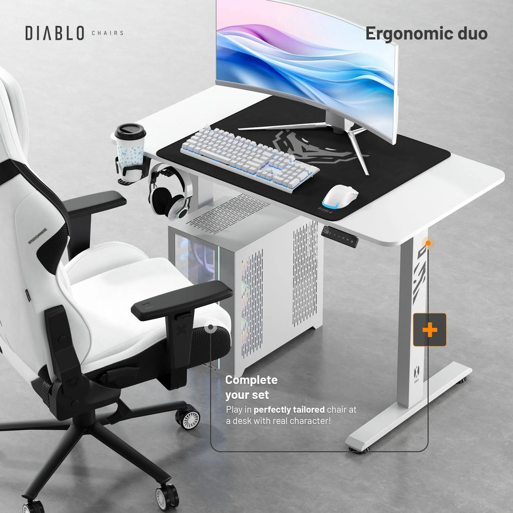 Výškově nastavitelný stůl 110 cm bílý: Diablo X-Tensio 1100