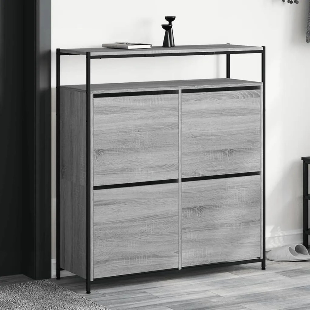 Botník se 4 výklopnými zásuvkami šedý sonoma 100 x 34 x 112 cm 3214416