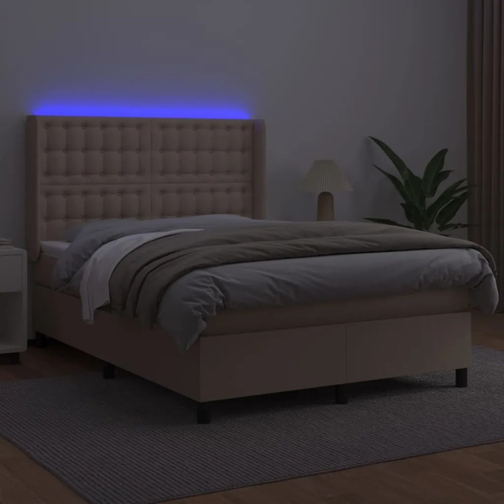 Box spring postel matrace a LED cappuccino 140x200cm umělá kůže 3139390