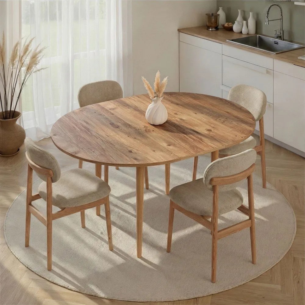 Kulatý rozkládací jídelní stůl s přídavnou deskou v dekoru borovice ø 100 cm Viona – Kalune Design