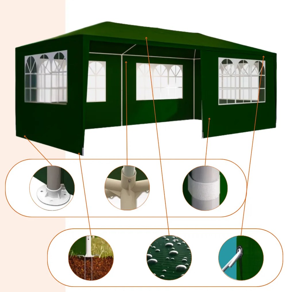 Párty stan NEAPOL, 3x6m, zelená Jurhan