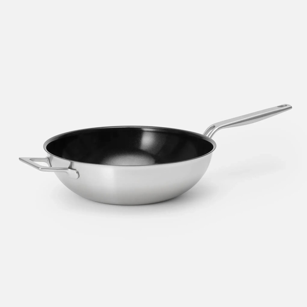 Fabini Wok pánev Lucca 4.0 Pro, Ø 30 cm - Nepřilnavá nerezová beznýtová pánev z vícevrstvé nerezové oceli s keramickým povrchem s poklicí