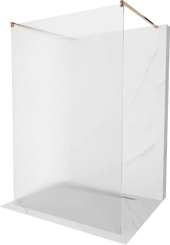 Mexen Kioto, sprchová zástěna Walk-In 100 x 200 cm, 8mm sklo s žebrovým vzorem, růžové zlato profil, 800-100-002-60-09