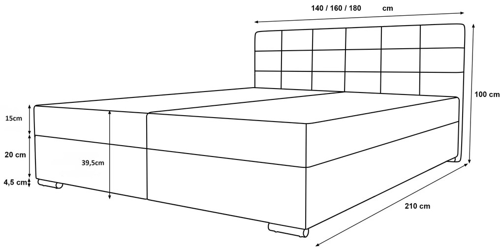 Čalouněná postel 160x200 ELSIE 3 s úložným prostorem - červená