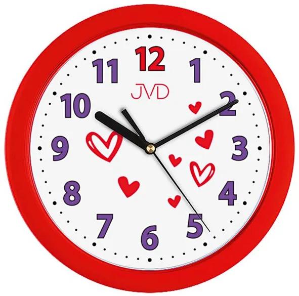Červené dětské nástěnné hodiny JVD H12.2 se srdíčkama pro dívky