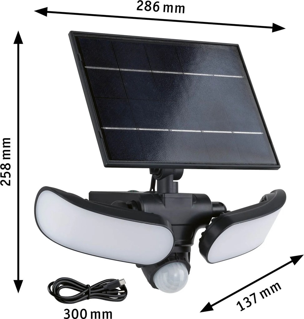 P 94610 Solární LED osvětlení zdí Sonlig pohybové čidlo (IR) IP65 hranaté 286x137mm 3000K 2x9W antracit umělá hmota - PAULMANN