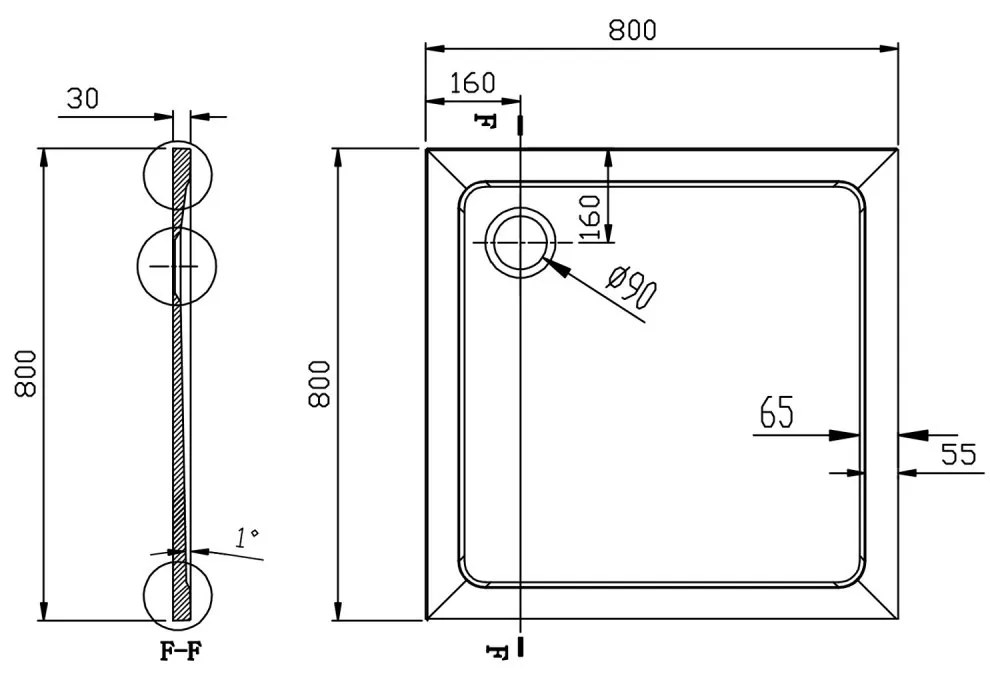 Aqualine TECMI sprchová vanička z litého mramoru, čtverec 80x80x3cm PQ008