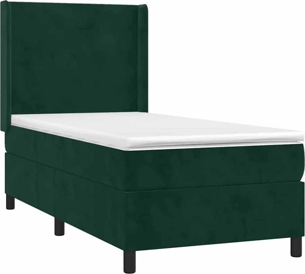 Box spring postel s matrací a LED tmavě zelená 90x190 cm samet 3139418