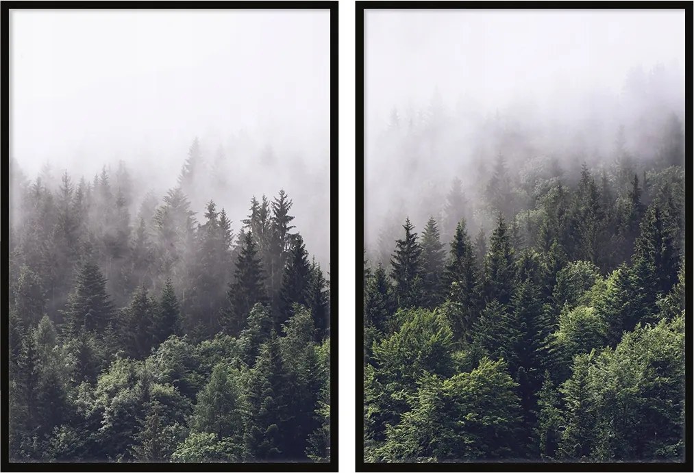 Obraz Plakáty V Rámu 33x43 cm Diptych Sada 2 obrazů Krajina Hory Les P752
