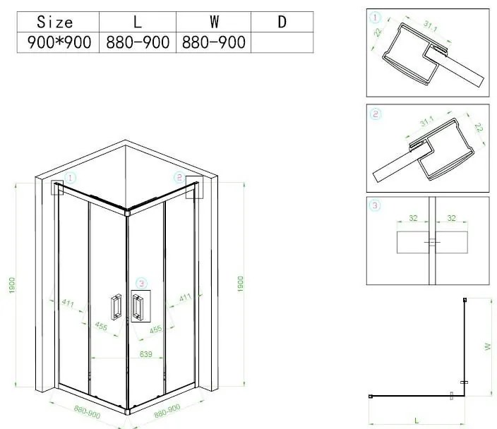 BPS-koupelny Čtvercový sprchový kout HYD-SK30B 90x90 černá/transparent + vanička HYD-SSV-ST02B bílá