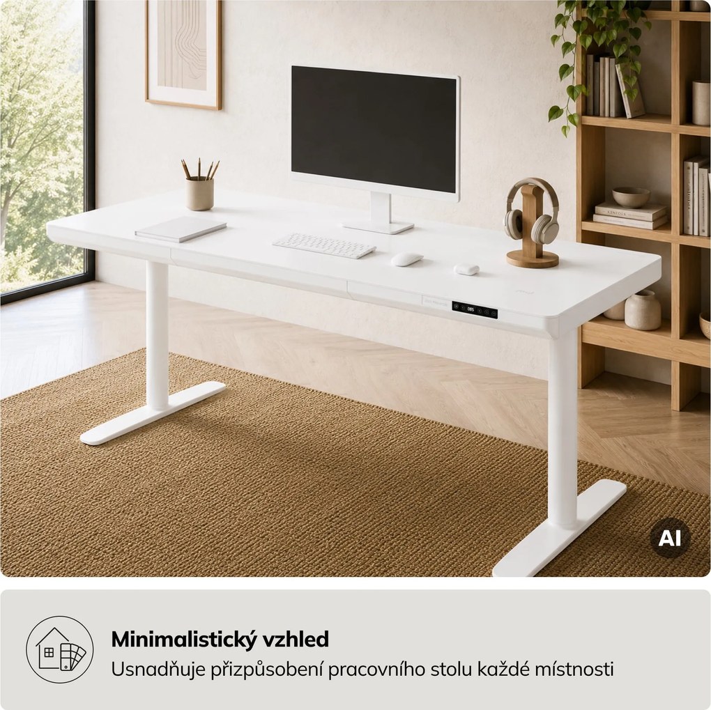 Elektrický psací stůl sit-stand se zásuvkou a bezdrátovou nabíječkou Qi bílý, 1600 mm: ELLIS