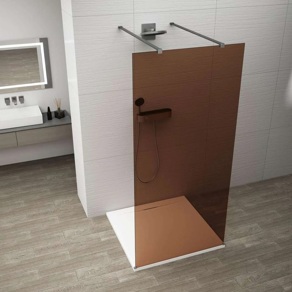 Polysan Esca - Sprchová stěna Walk-In 120x210 cm, Antidrop, sklo Marron/gun metal ES1512-12