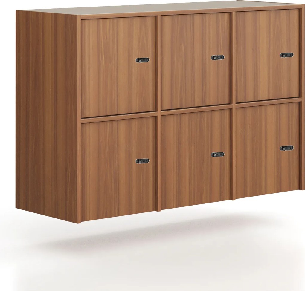 Nástavba pro skříně FRAME, 6x dveře, 1299 x 450 x 854 mm, mechanický kódový zámek, ořech